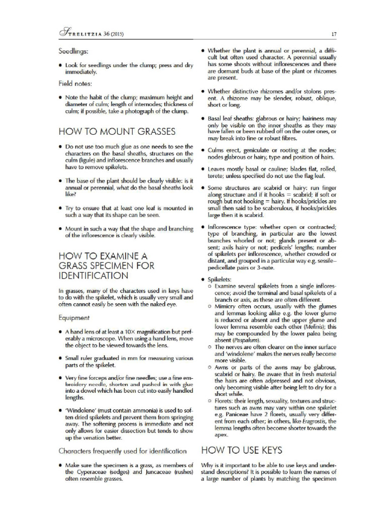 How To Examine Grass Specimen For Identification | PDF
