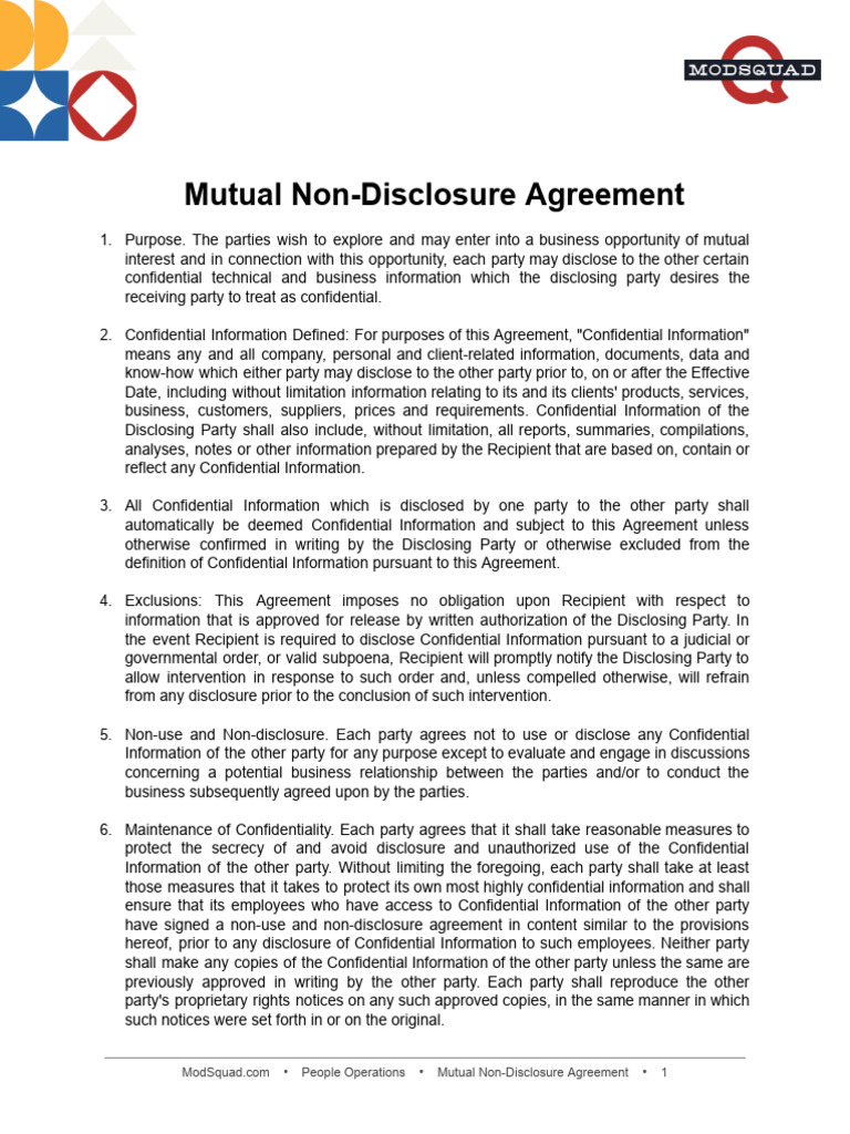 Mutual+Non-Disclosure+Agreement | PDF | Non Disclosure Agreement ...