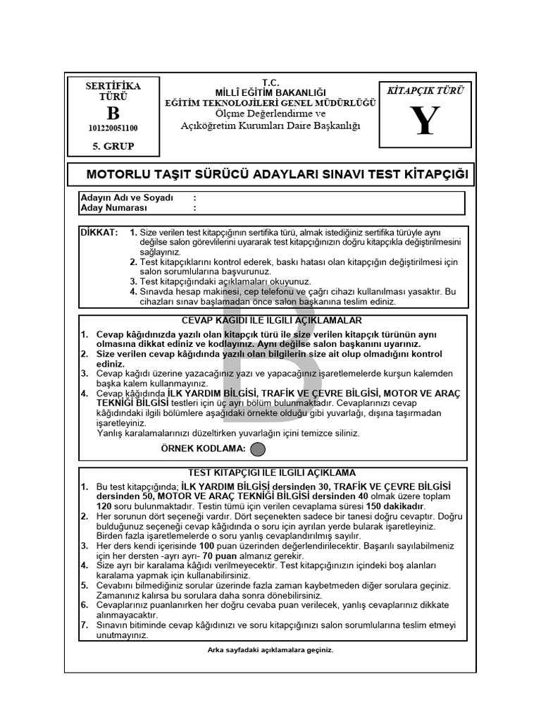 10 Aralik 2005 Ehliyet Sinav Sorulari | PDF