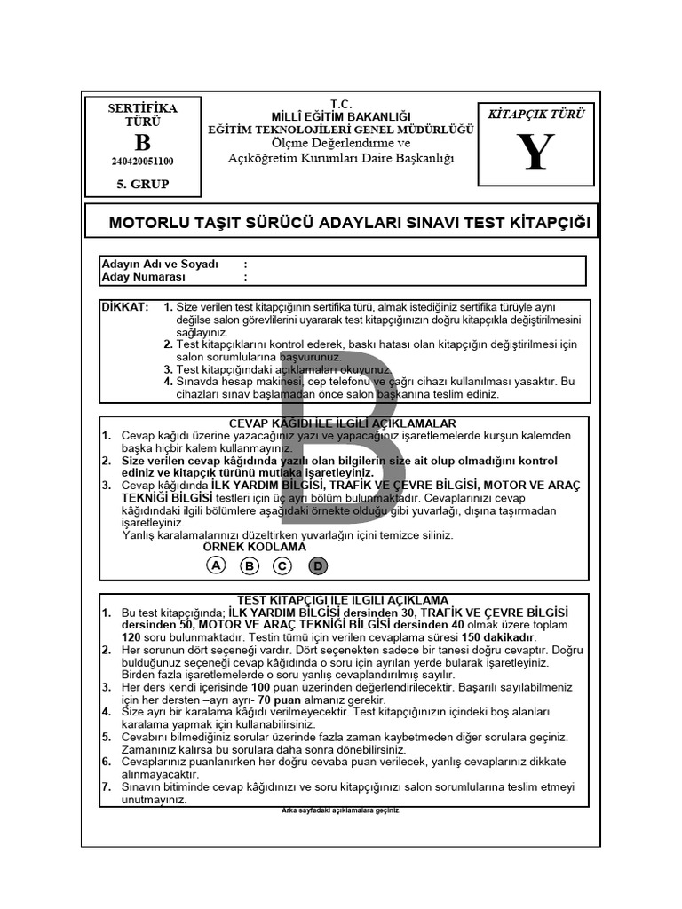 24 Nisan 2005 Ehliyet Sinav Sorulari | PDF