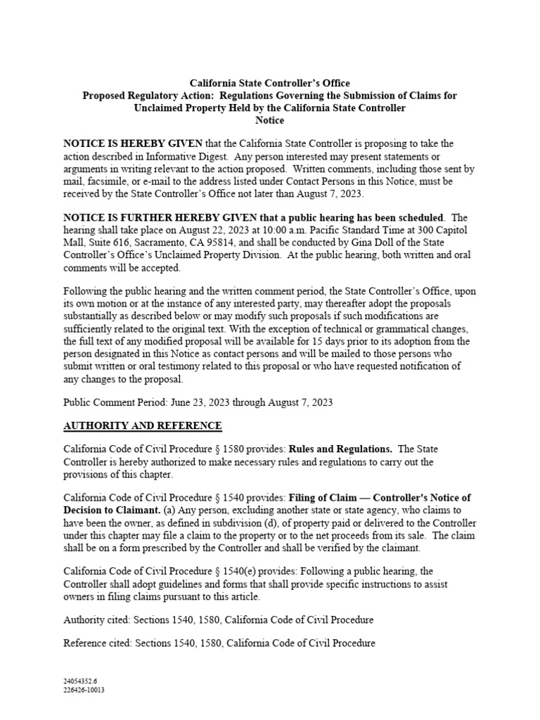 Notice of Proposed Regulations For UP Claims Filing (06-23-2023) | PDF ...