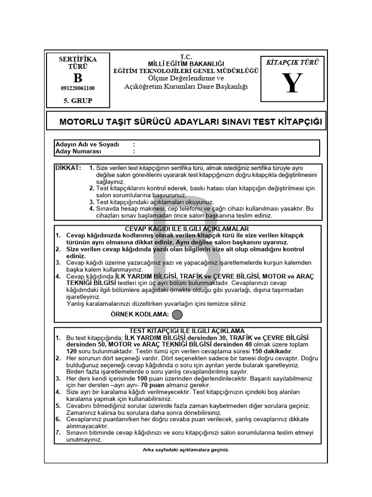 9 Aralik 2006 Ehliyet Sinav Sorulari | PDF