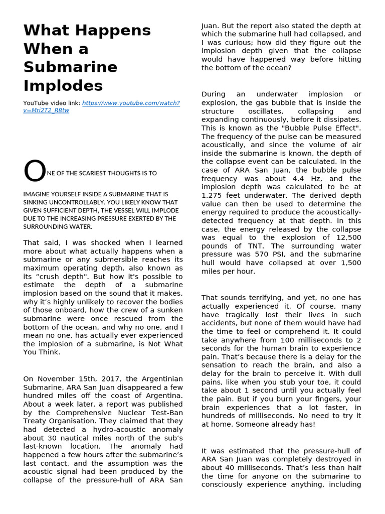 What Happens When A Submarine Implodes | PDF | Submarines | Torpedo