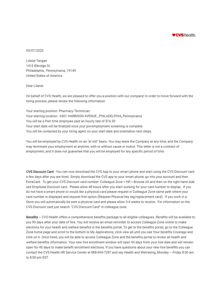 CVS External Store & DC Offer Letter 2025-05-09-2 | PDF | Background ...
