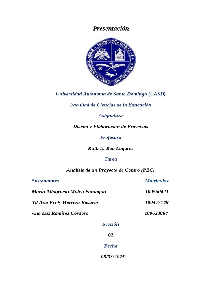 Analisis de Un Proyecto de Centro (Pec) | PDF | Enseñando | Educación primaria