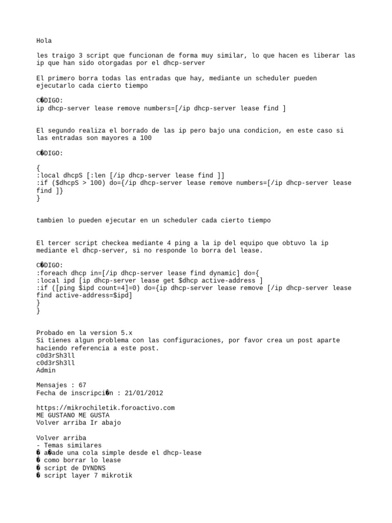 Script para Liberar El Lease Del DHCP Server | PDF