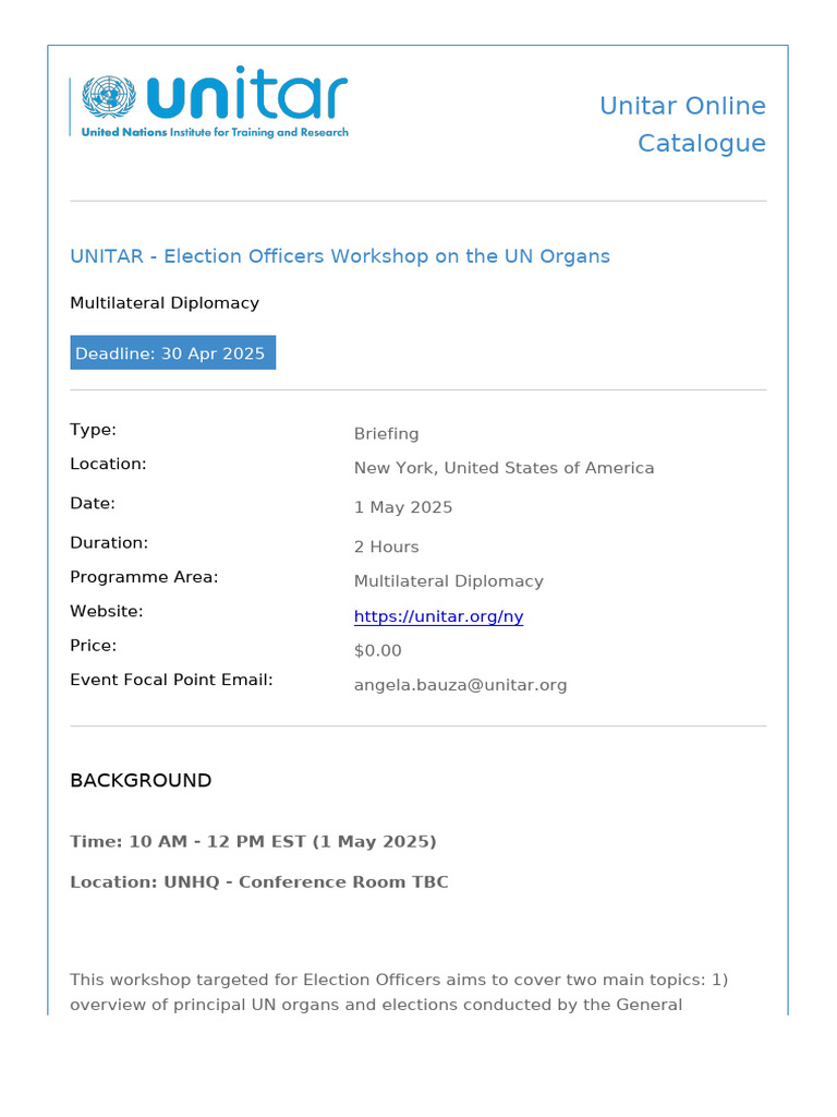 UNITAR Election Officers Workshop On The UN Organs | PDF