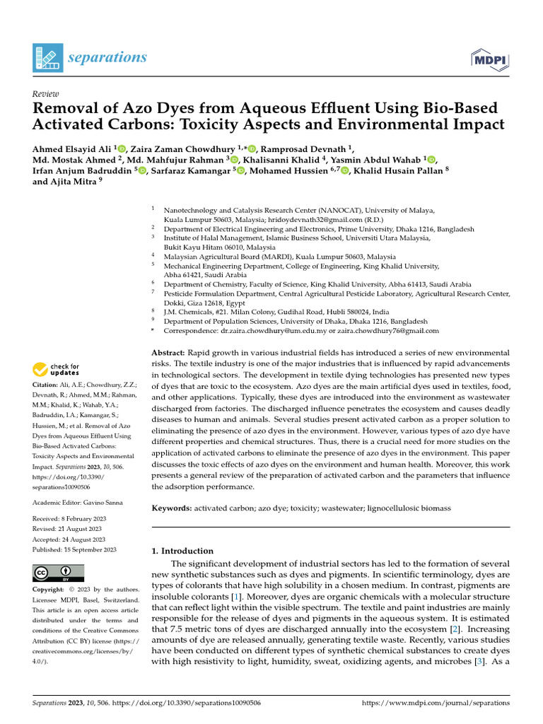 Azo Dye Removal with Bio-Based Carbons | PDF | Dye | Textiles