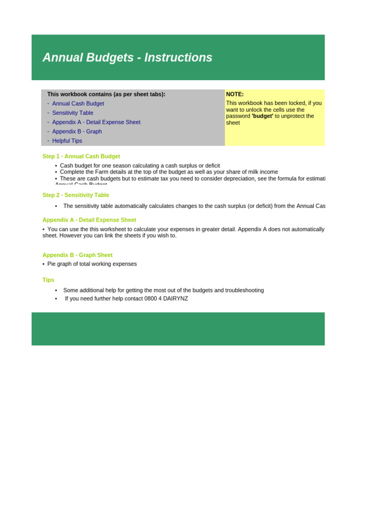 Annual Cash Budget Template | PDF | Dairy | Farms