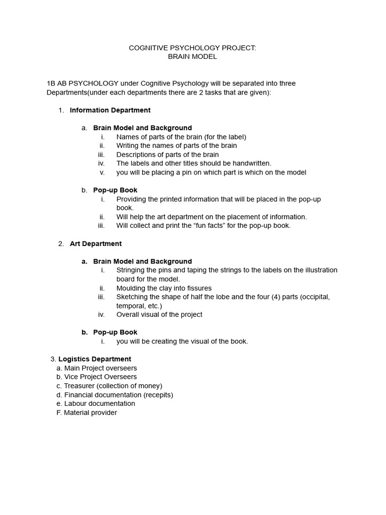 CogPsych Brain Model Roles 1 | PDF | Neuroscience | Cognitive Science