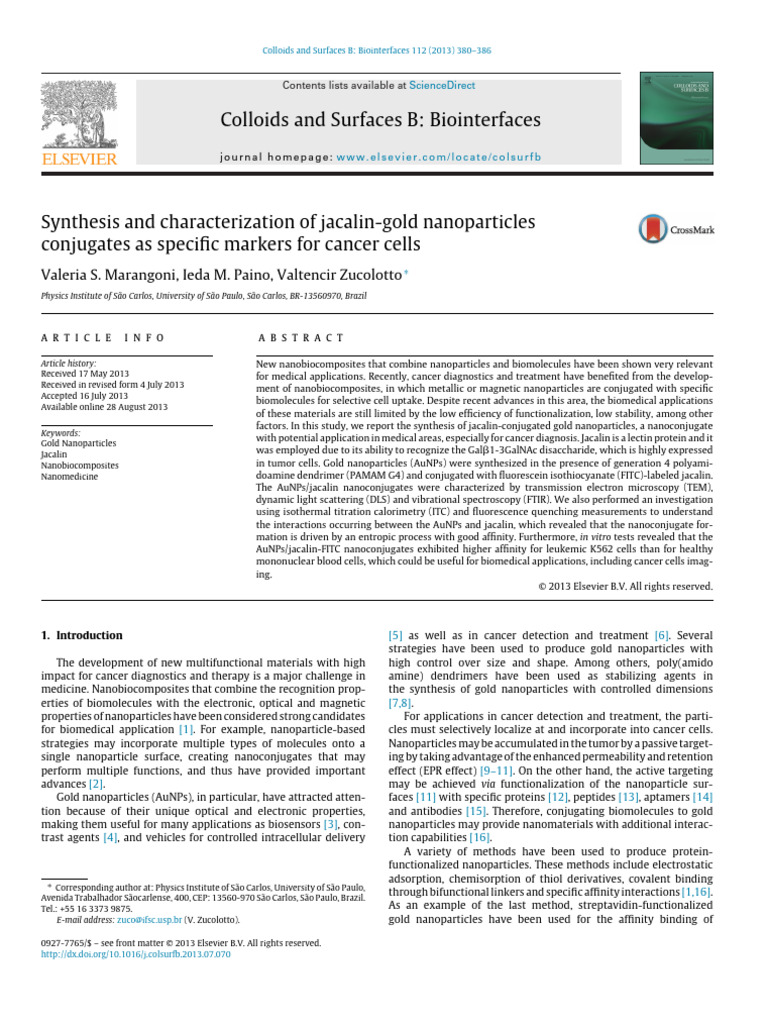 Synthesis and Characterization of Jacalin-gold Nanoparticles Conjugates ...