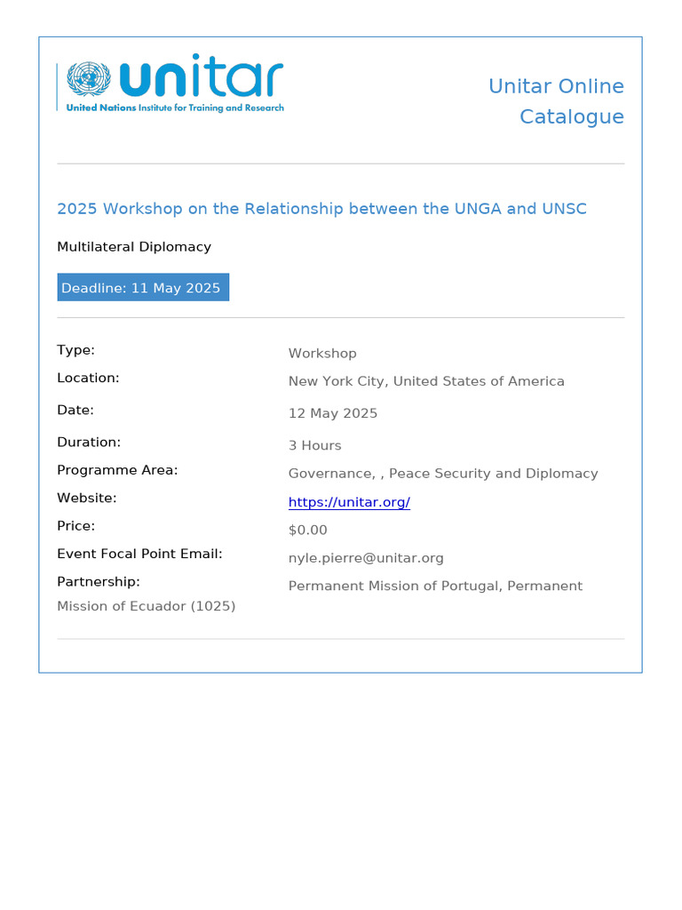 2025 Workshop On The Relationship Between The UNGA and UNSC | PDF