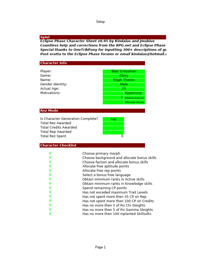 Eclipse Phase Character Sheet v.95 | PDF