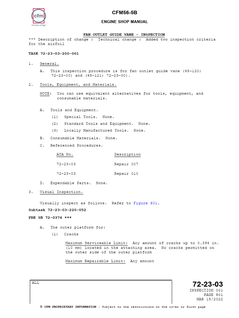 CFM56-5B: Fan Outlet Guide Vane - Inspection | PDF | Solvent | Adhesive