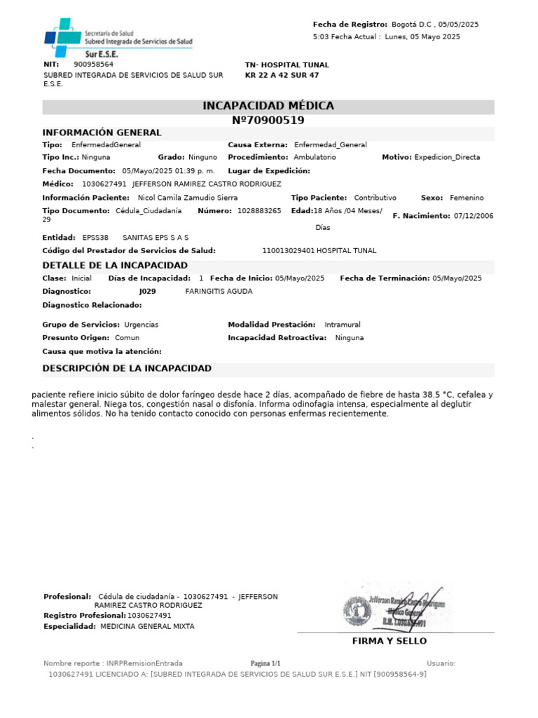 IncapacidadMedica Kevin Arango | PDF | Especialidades Medicas ...