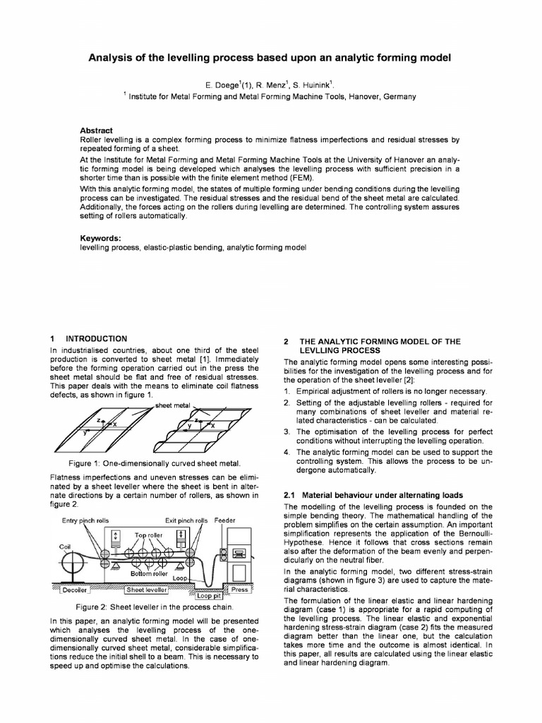Analysis of The Levelling Process Based Upon An Analytic Forming Model | PDF | Bending ...