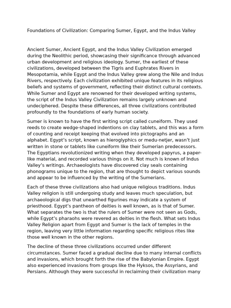 Module 1 Foundations of Civilization Comparing Sumer, Egypt, and The ...