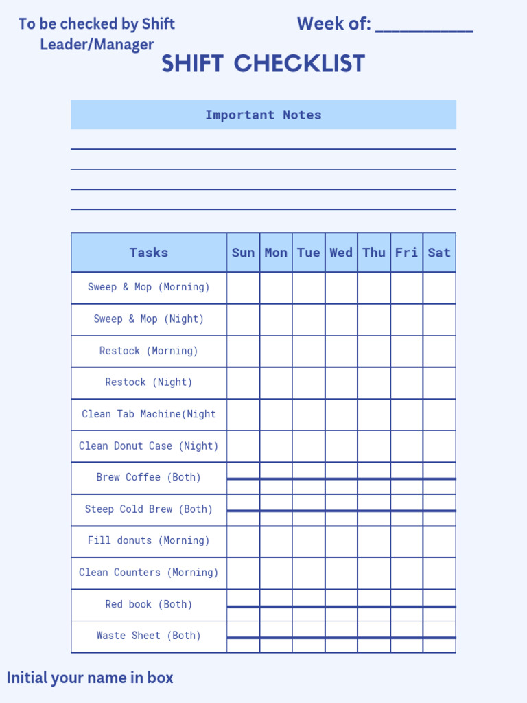 Shift Check List | PDF