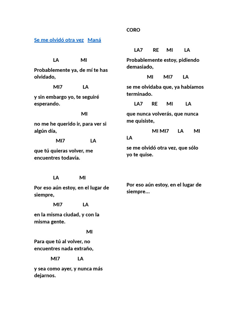 Se Me Olvidó Otra Vez Maná | PDF
