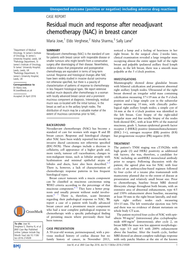 Residual Mucin and Response After Neoadjuvant Chemotherapy (NAC) in ...