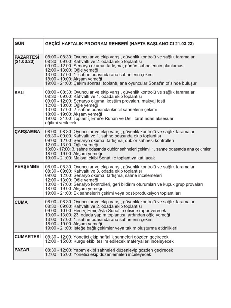 Haftalik Program | PDF