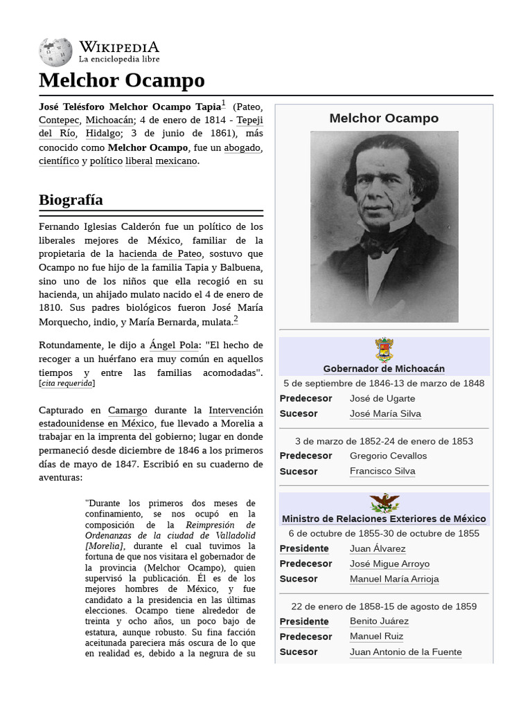 Biografía de Melchor Ocampo | PDF | México