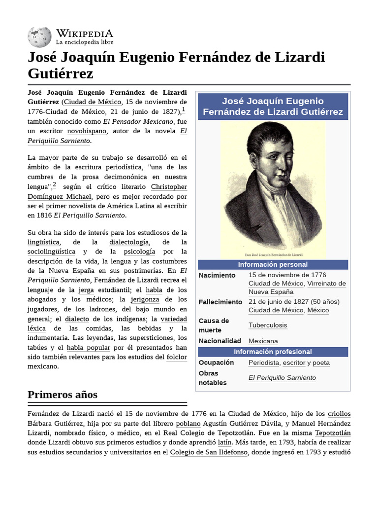José Joaquín Eugenio Fernández de Lizardi Gutiérrez | PDF