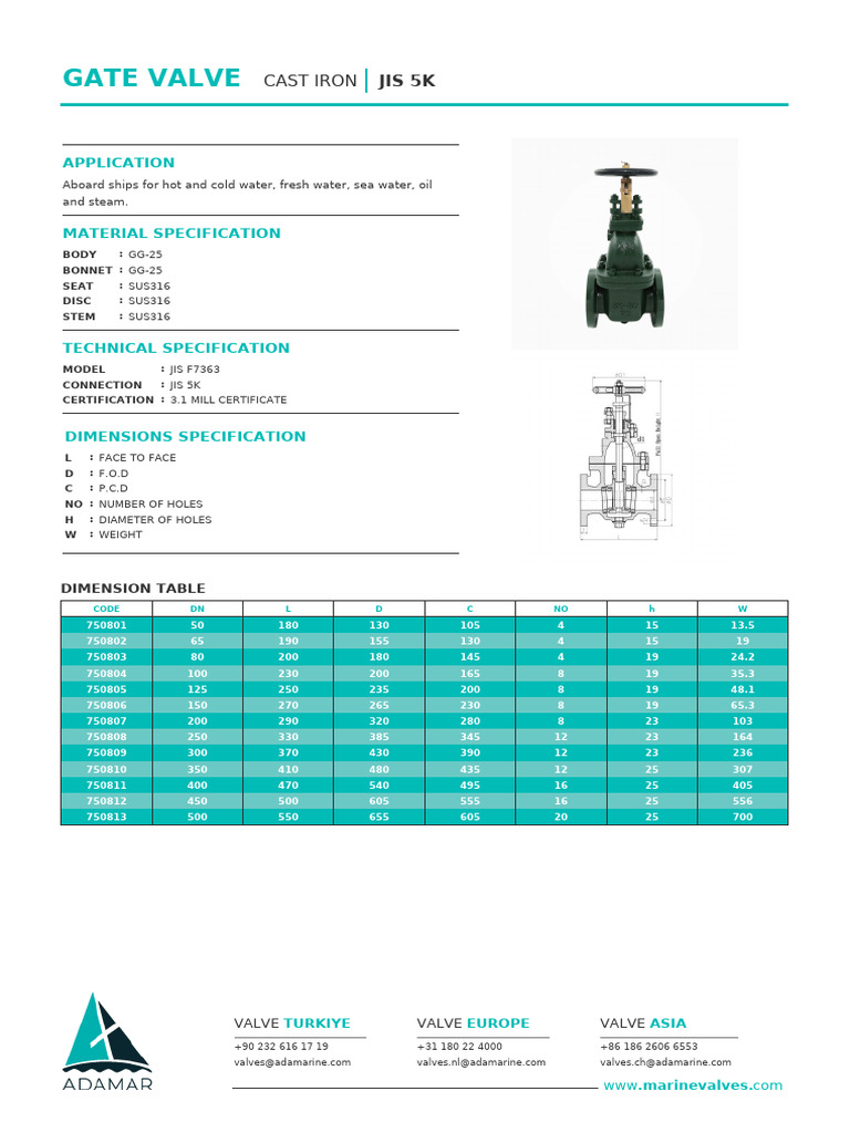 JIS 5K Gate Valve Specifications | PDF | Valve | Hydraulics