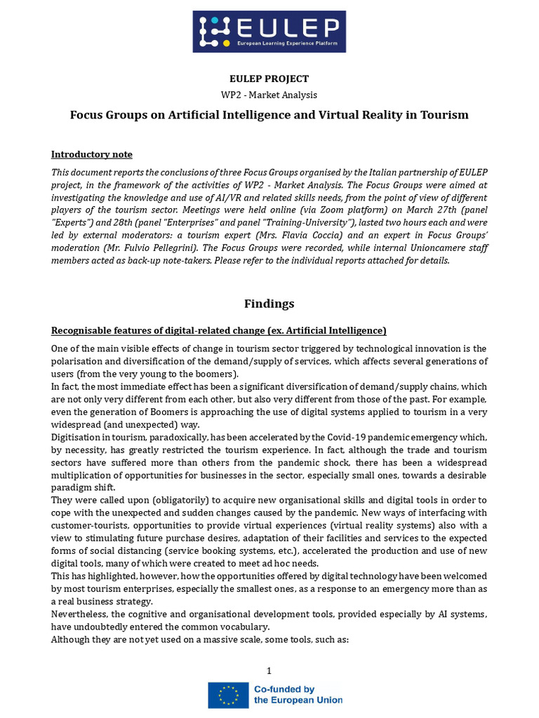 ITALY EULEP Report FG Tourism AIVR | PDF | Artificial Intelligence | Intelligence (AI) & Semantics