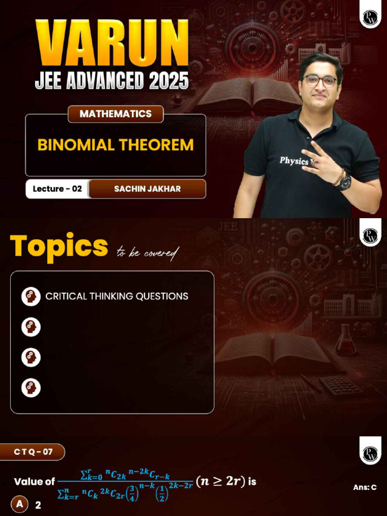 Binomial Theorem 02 - Unsolved Notes - Only PDF | PDF