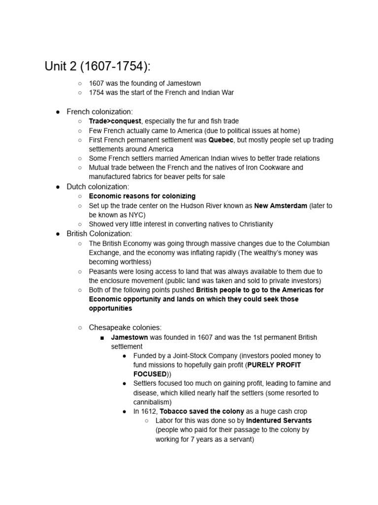 Apush unit 2 reveiw notes | PDF | Slavery | Atlantic Slave Trade