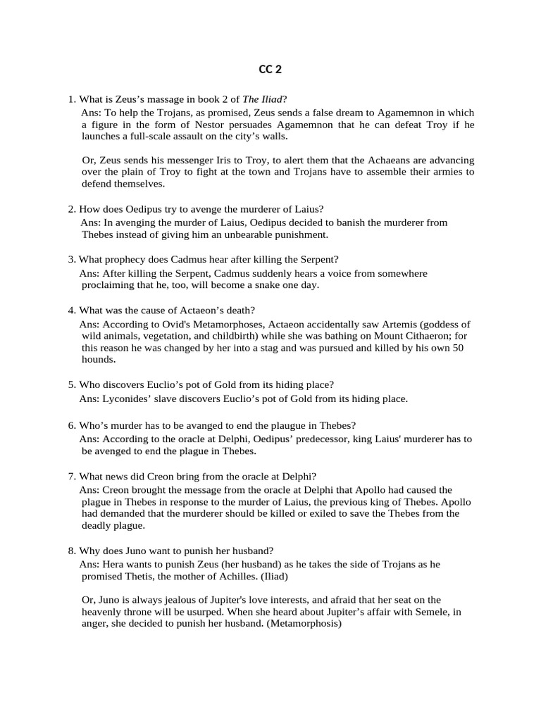 Questions and Answer | PDF | Oedipus | Hera