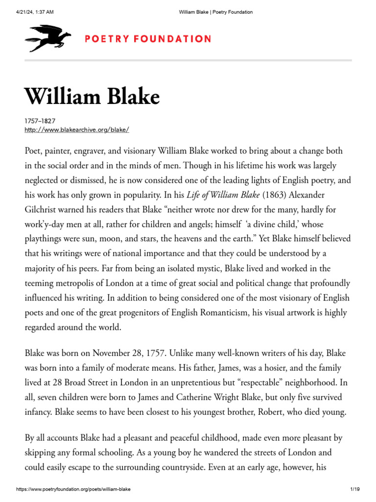 William Blake - Poetry Foundation | PDF | William Blake
