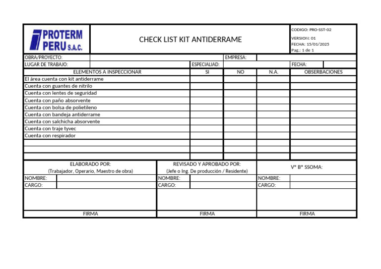 Check List Kit Antiderrame | PDF