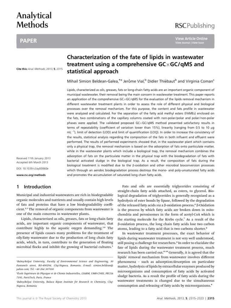 Beldean-Galea Et. Al, 2013 | PDF | Mass Spectrometry | Gas Chromatography