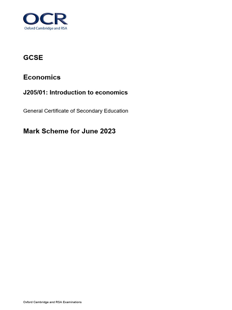 Mark Scheme Introduction To Economics | PDF | Demand | Supply And Demand