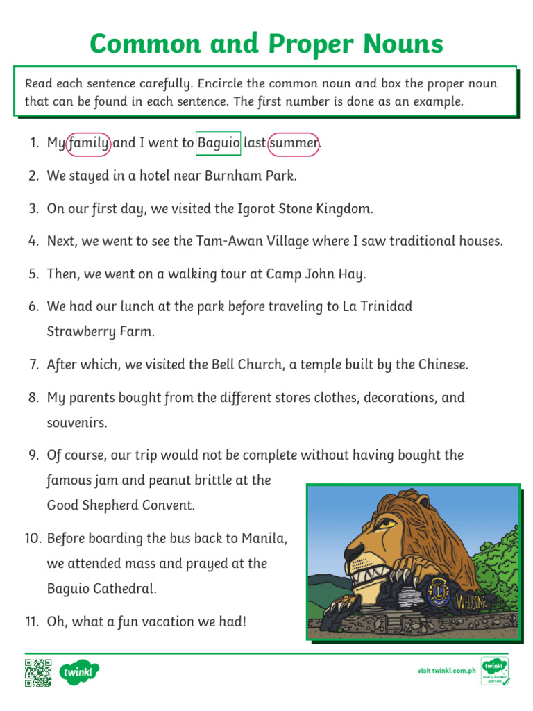 Common and Proper Nouns Worksheet | PDF