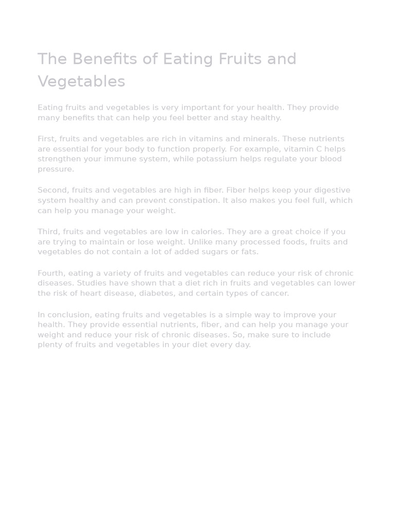 The Benefits of Eating Fruits and Vegetables | PDF