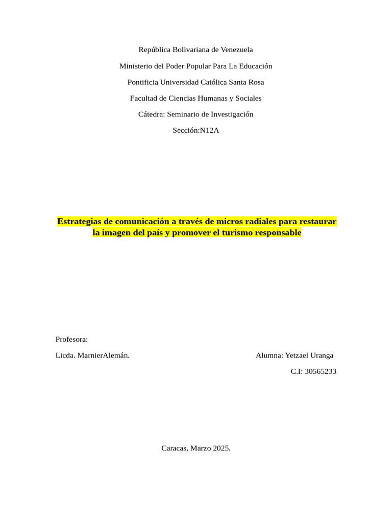 Turismo en Venezuela Yetzael Uranga 30565234 | PDF | Turismo | Venezuela