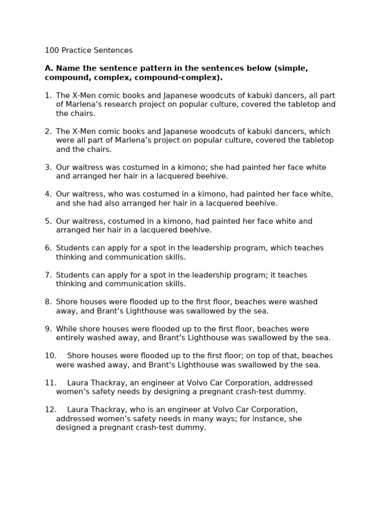 Sentence Structure Practice Worksheet | PDF | Linguistics
