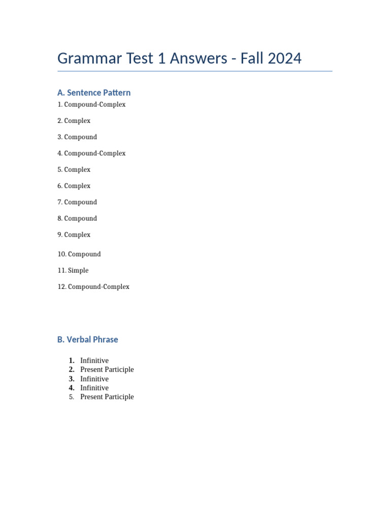 Grammar Test Answers | PDF