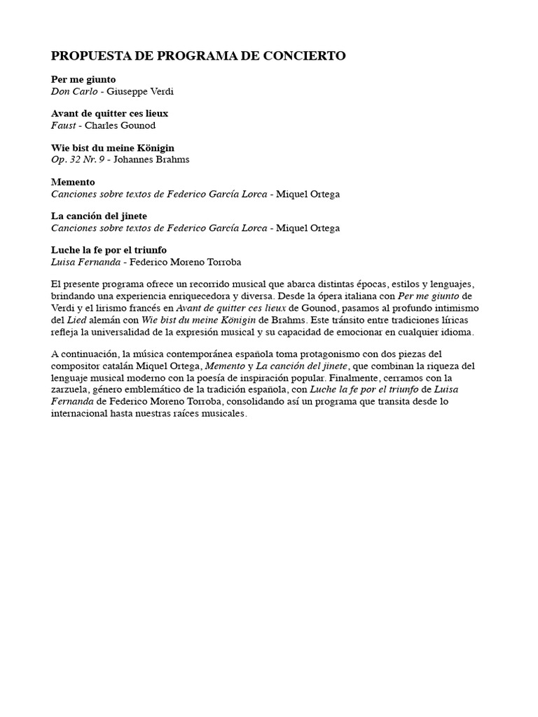 Propuesta de Programa de Concierto | PDF