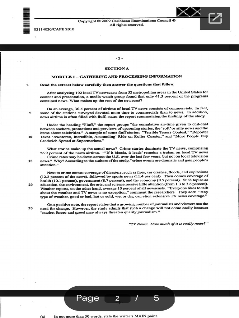 Communication Studies CAPE Past Papers | PDF | News | Public Sphere