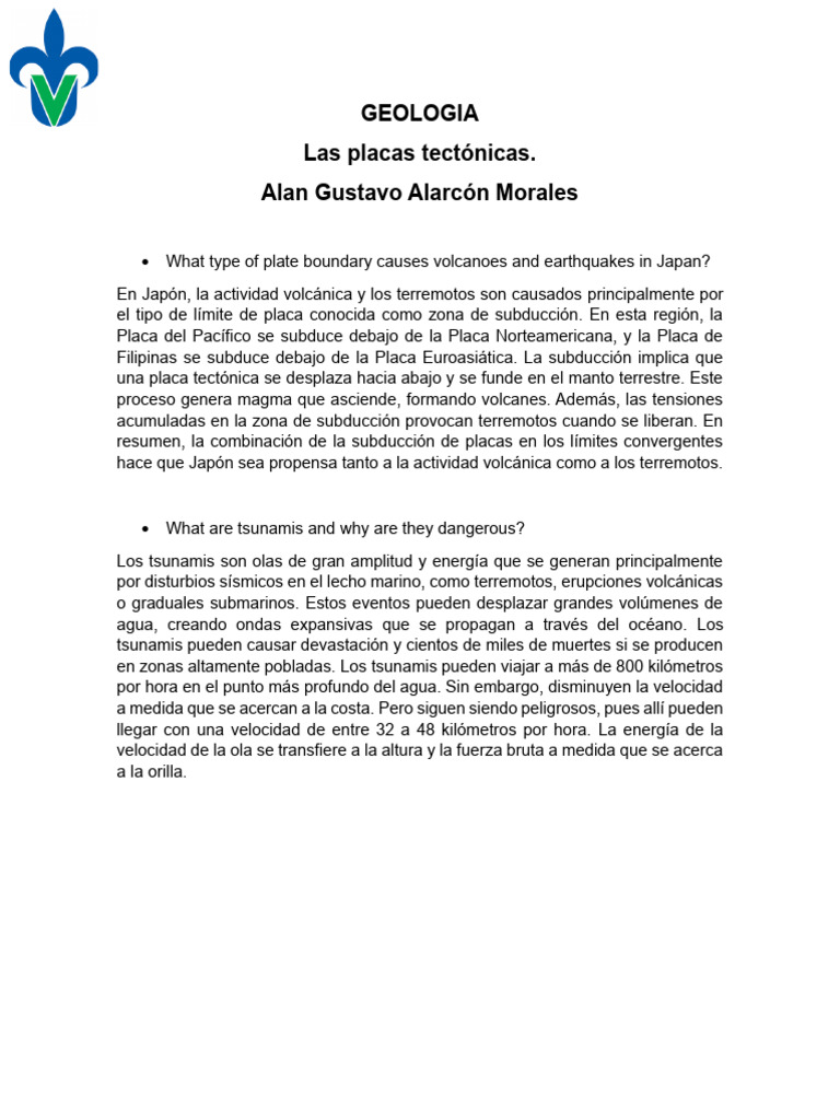 ACT 005 Las Placas Tectonicas | PDF | Tsunami | Temblores