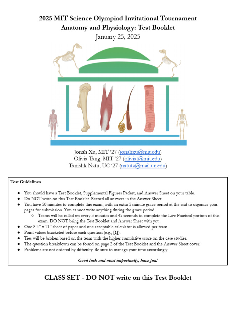 MIT Science Olympiad Anatomy Exam 2025 | PDF | Epithelium | Receptor ...
