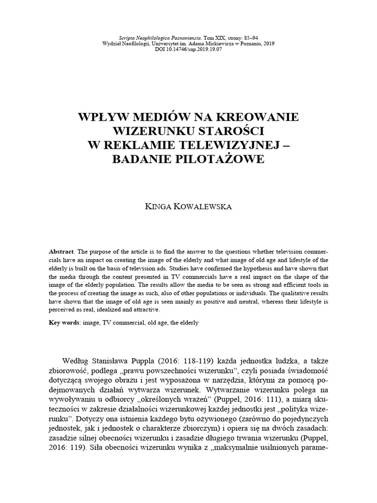 Wpływ Mediów Na Kreowanie Wizerunku | PDF