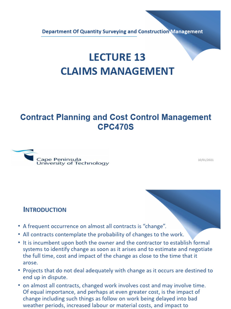 CPC470S - Lecture 13 - Claims Management | PDF | Mediation | Dispute ...