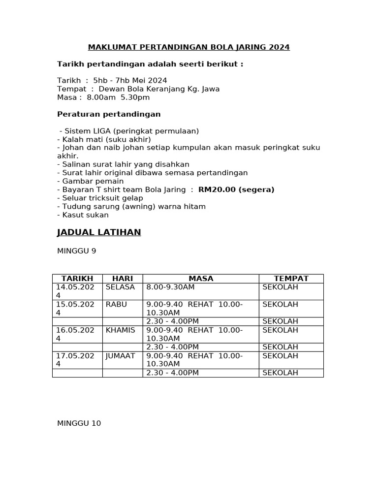 Program Pertandingan Bola Jaring | PDF