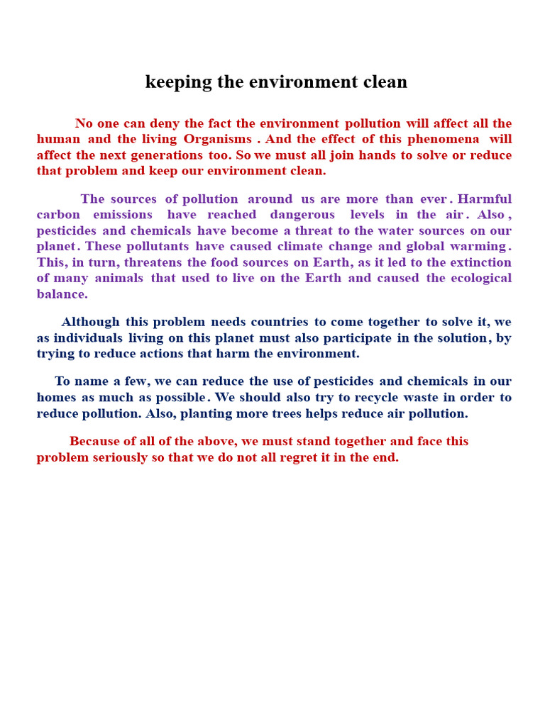 Importance of Keeping Our Environment Clean | PDF