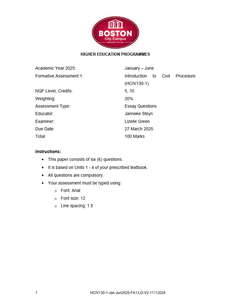 HCIV130 1 Jan Jun2025 FA1 LG V2 11112024 | PDF | Banks | Jurisdiction